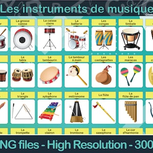 FRENCH Musical Instruments Vocabulary Large Printable Poster | Les ...