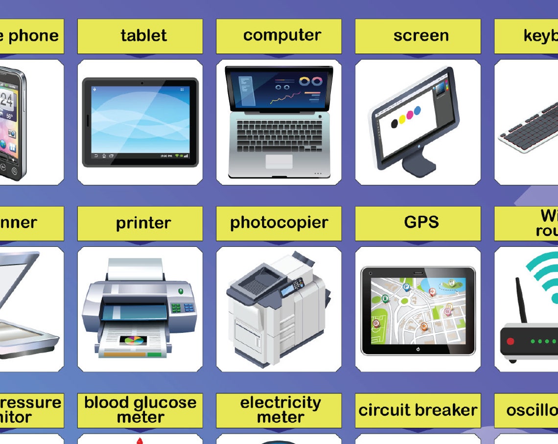 English Devices Vocabulary Large Wall Poster for English Classes and ...