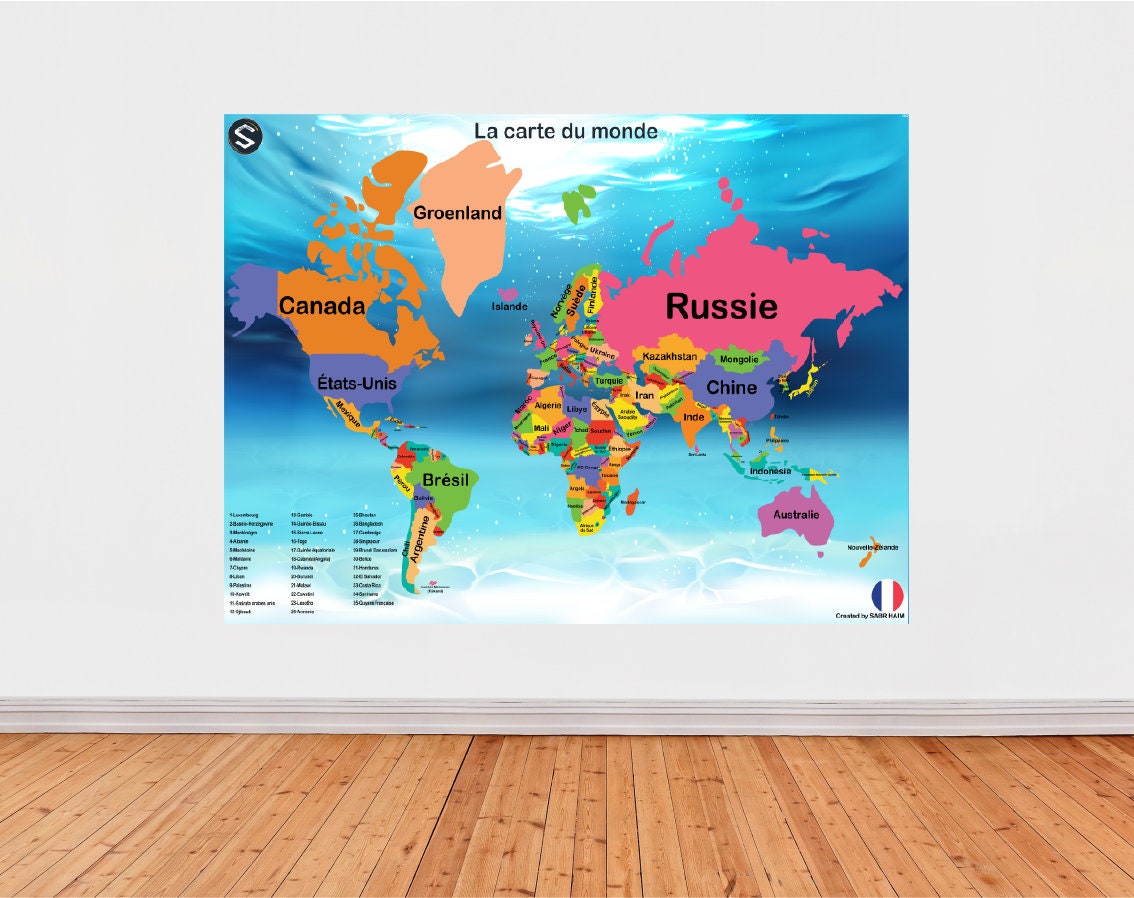 La Carte Du Monde FRENCH World Map Large Poster for Geography Classroom ...