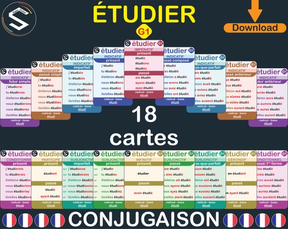 Conjugaison Du Verbe ÉTUDIER à TOUS Les Temps French Verbs - Etsy Australia