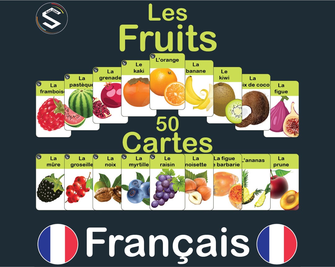 French FRUITS Lexicon Vocabulary Printable Flashcards Le Vocabulaire ...