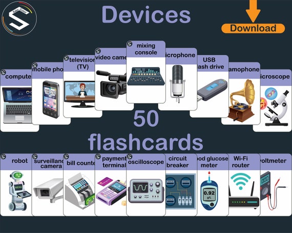 ENGLISH Devices Flashcards / Printable Vocabulary Flashcards / - Etsy