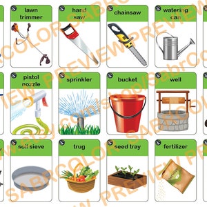ENGLISH Garden Vocabulary Printable Flashcards Garden Tools - Etsy