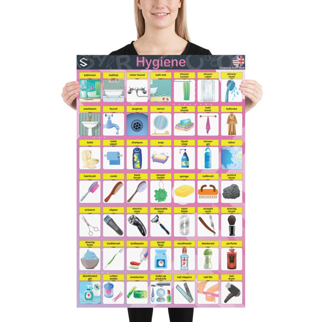 ENGLISH Hygiene Large Poster for Language Classes, Kindergarten, and ...