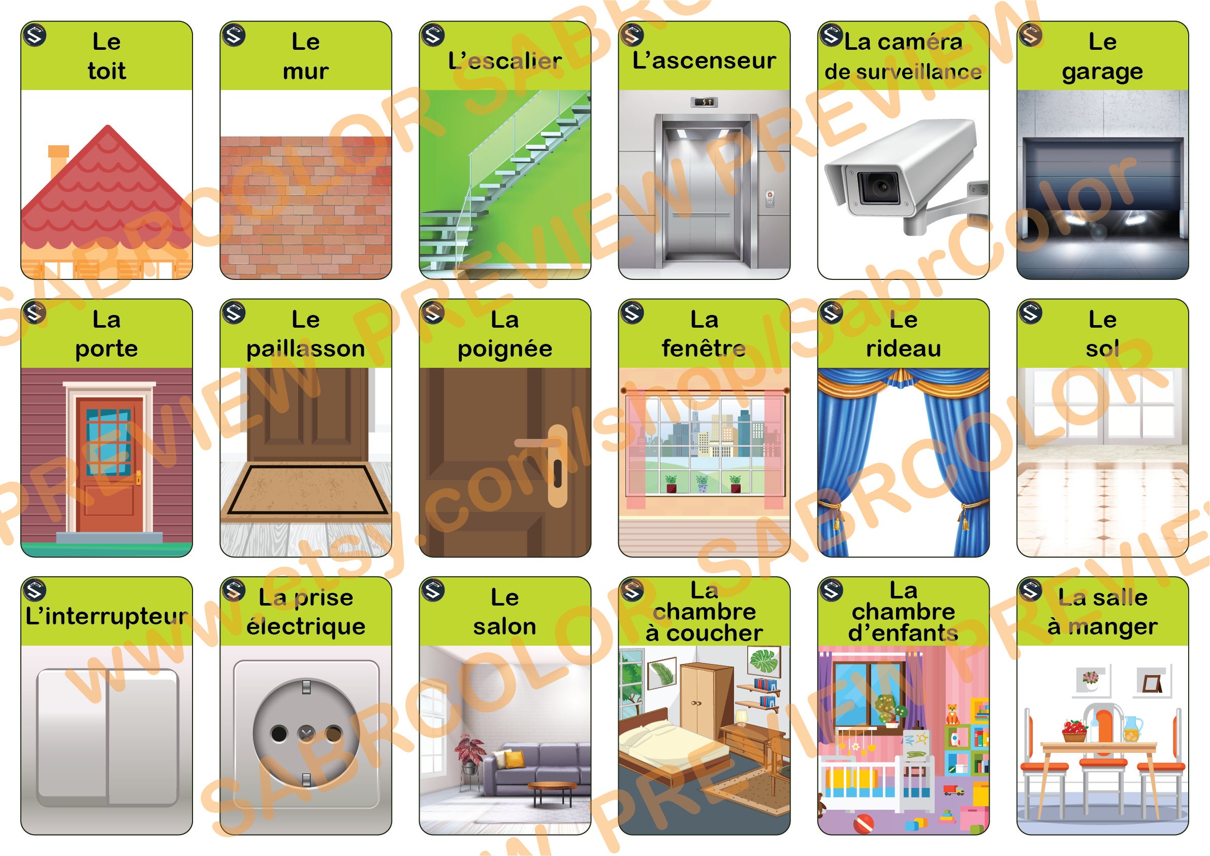 FRENCH House and Household Items Vocabulary List Flashcards - Etsy