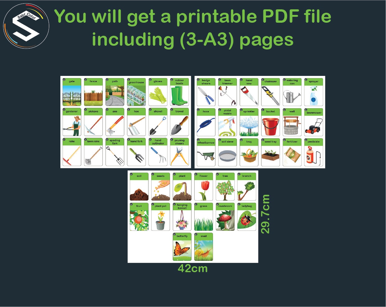 ENGLISH Garden Vocabulary Printable Flashcards Garden Tools Lexicon ...