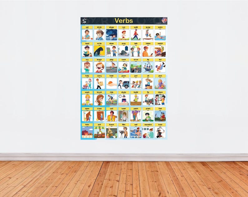 ENGLISH Illustrated Verbs, Large Poster for Primary Schools and ...