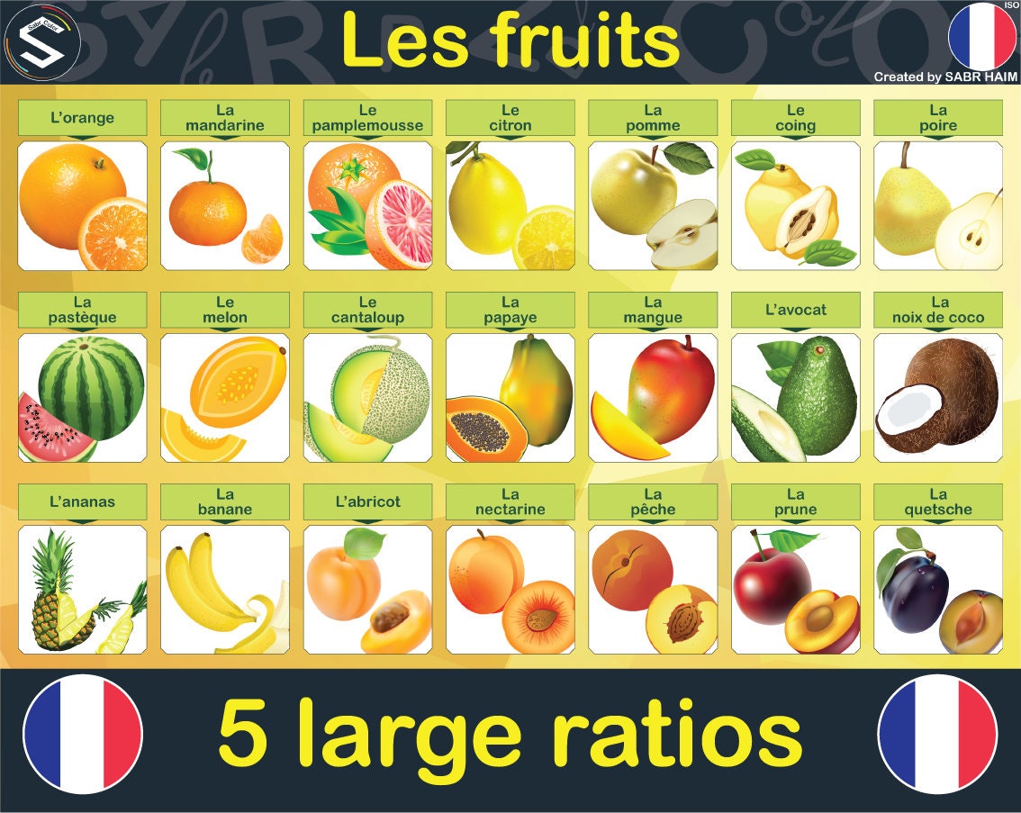 French Fruits Poster: Les Fruits, Classroom Homeschool Art (digital ...