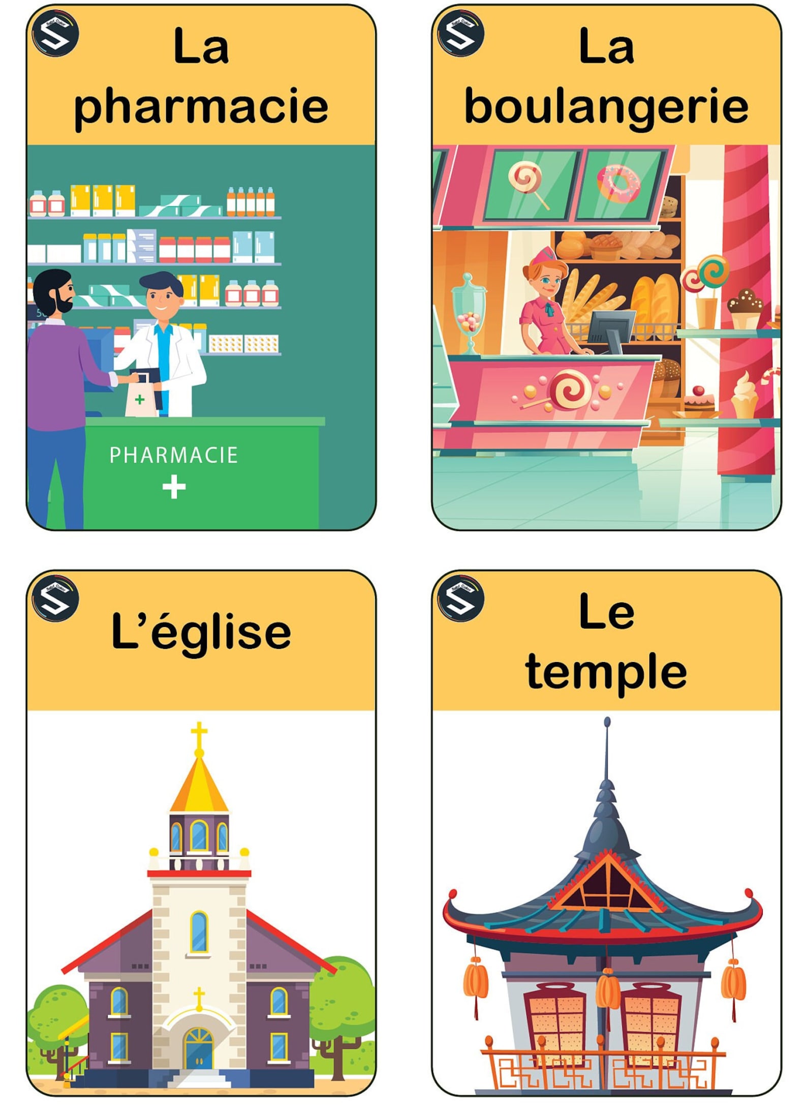 FRENCH Places and Towns Vocabulary List Printable Flashcards | Les ...