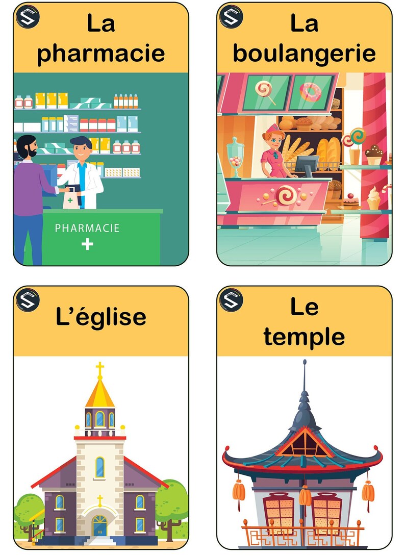FRENCH Places and Towns Vocabulary List Printable Flashcards | Les ...