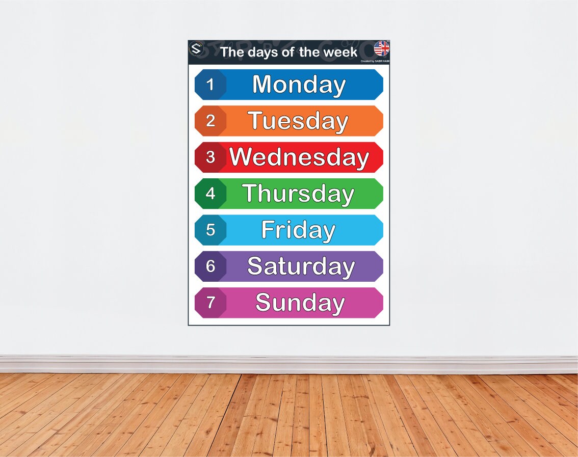 ENGLISH | the Days of the Week Large Wall Poster for Classroom ...