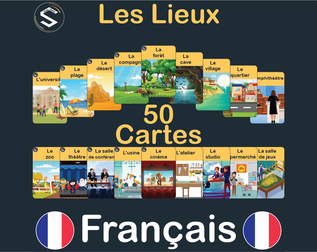 FRENCH Places and Towns Vocabulary List Printable Flashcards Les Lieux ...