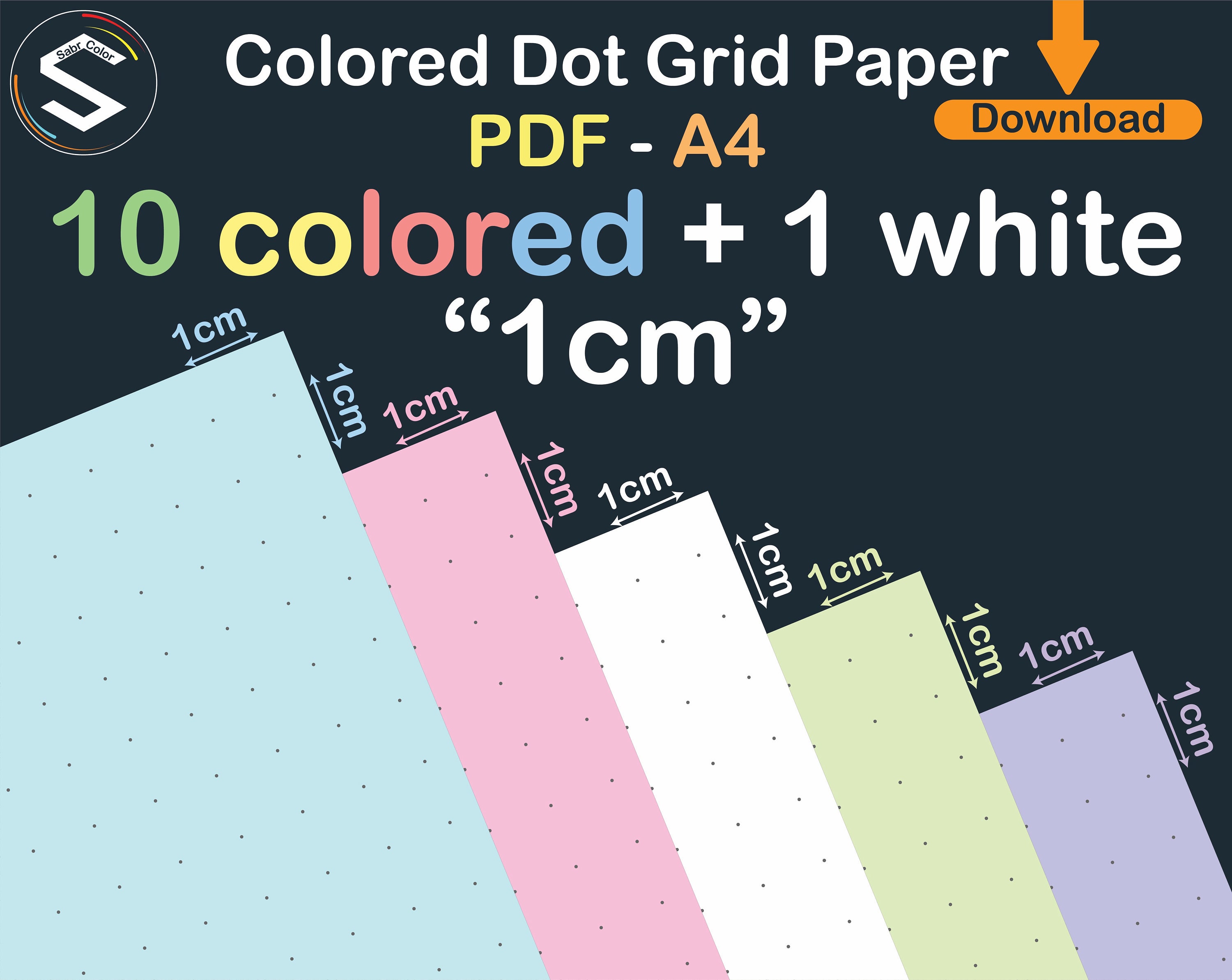 Dotted Paper 1cm Coloured Dot Grid Paper / A4 Journal / 1cm Grid