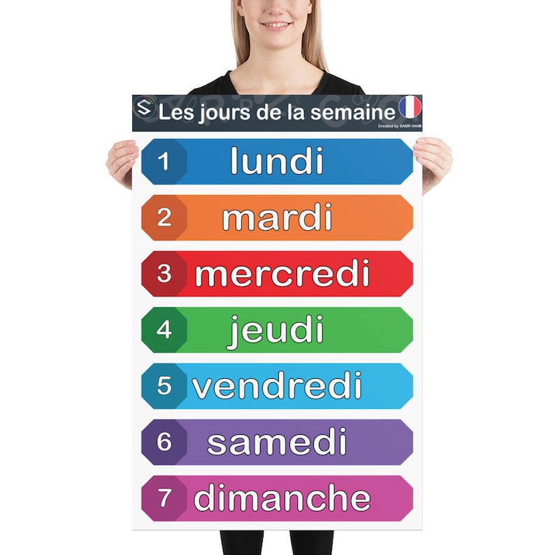FRENCH Days of the Week Vocabulary Poster for Classrooms Decoration ...