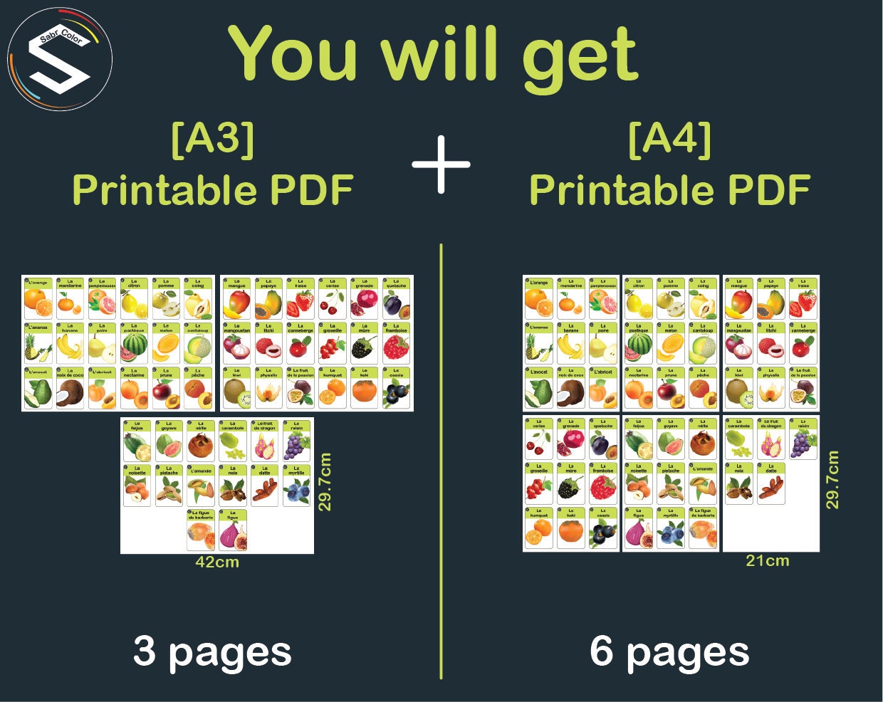 French Fruits Flashcards: Vocabulary Learning Cards (digital Download ...