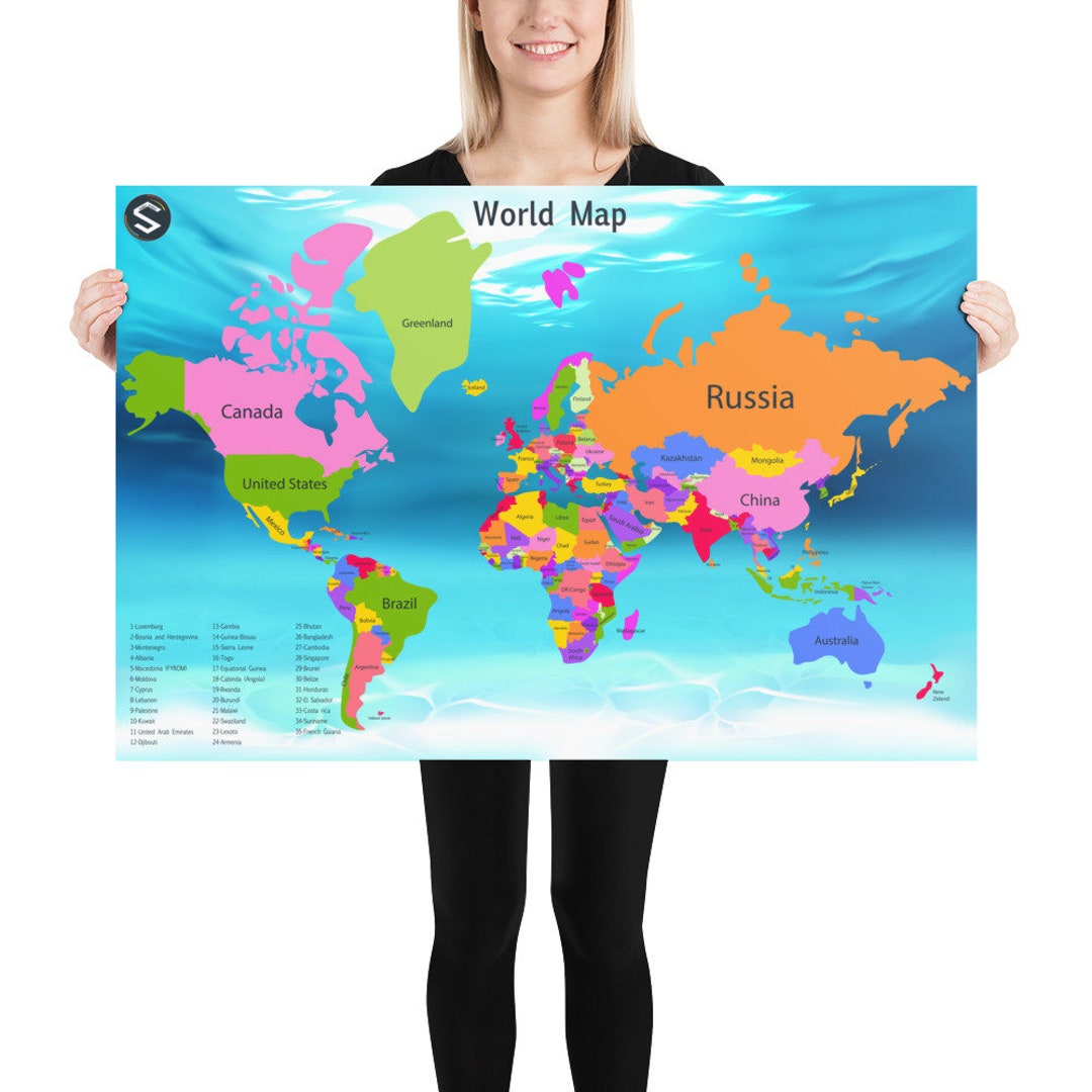 ENGLISH World Map Large Poster for Geography Classes, and Home ...