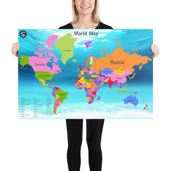 ENGLISH World Map Large Poster for Geography Classes and Home - Etsy