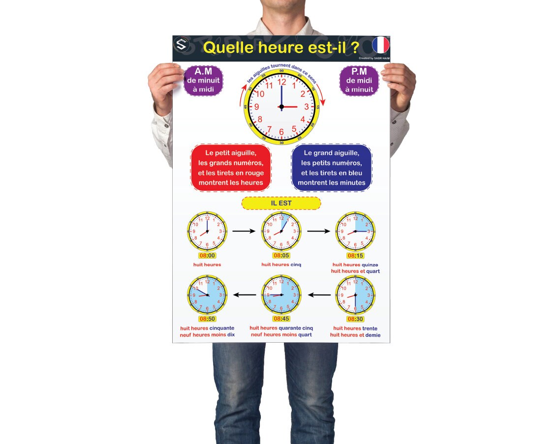 Learn French: Telling Time Poster for Classroom (digital Download) - Etsy