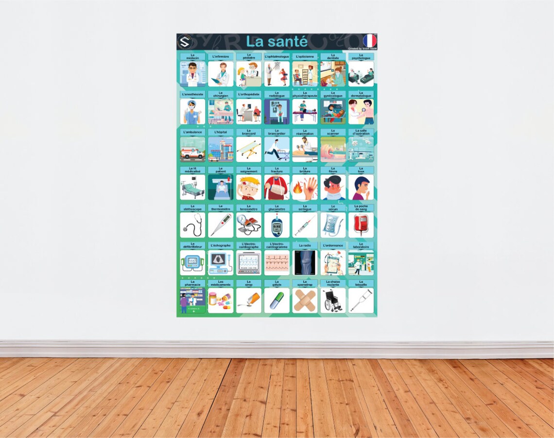 French Health Vocabulary Large Printable Poster for French Classes ...