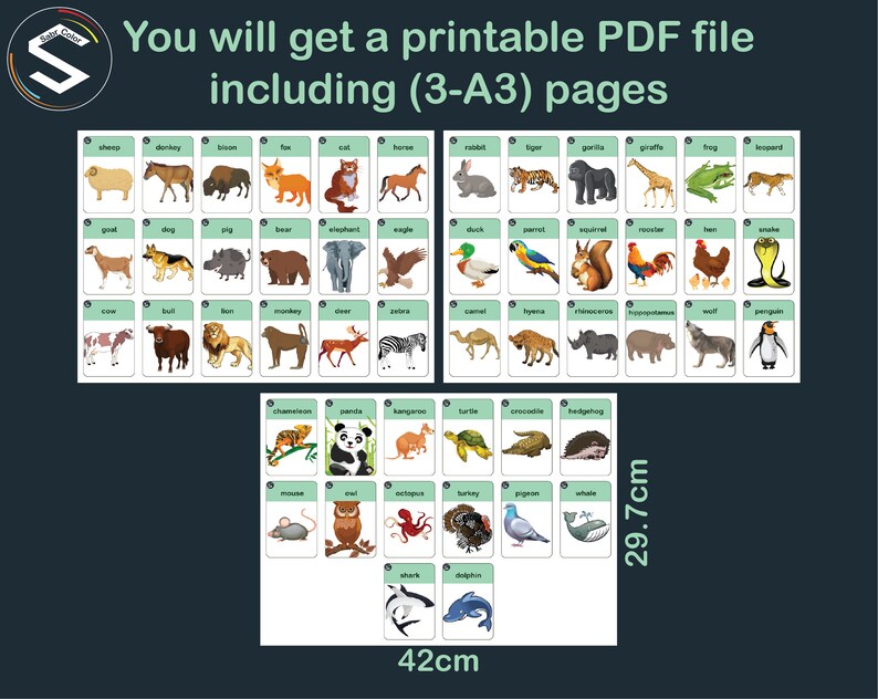 English Animals Vocabulary Printable Flashcards for Nursery and ...