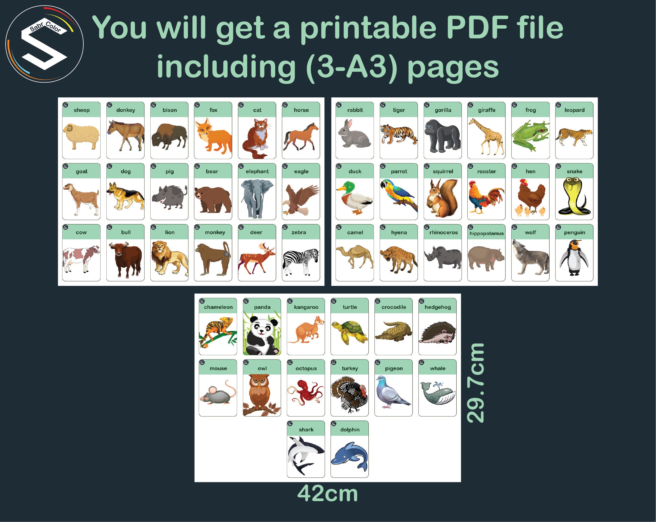 English Animals Vocabulary Printable Flashcards for Nursery and ...