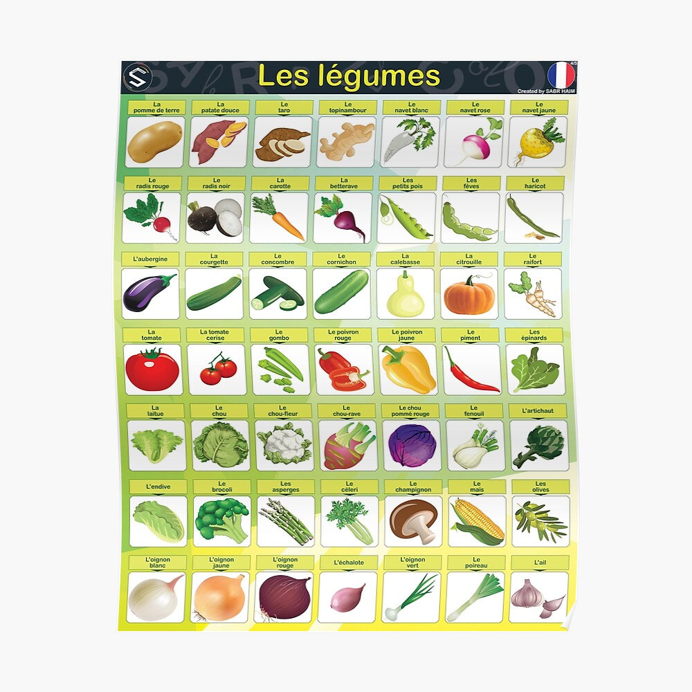 Les Légumes | FRENCH Vegetables Vocabulary Large Printable Poster ...