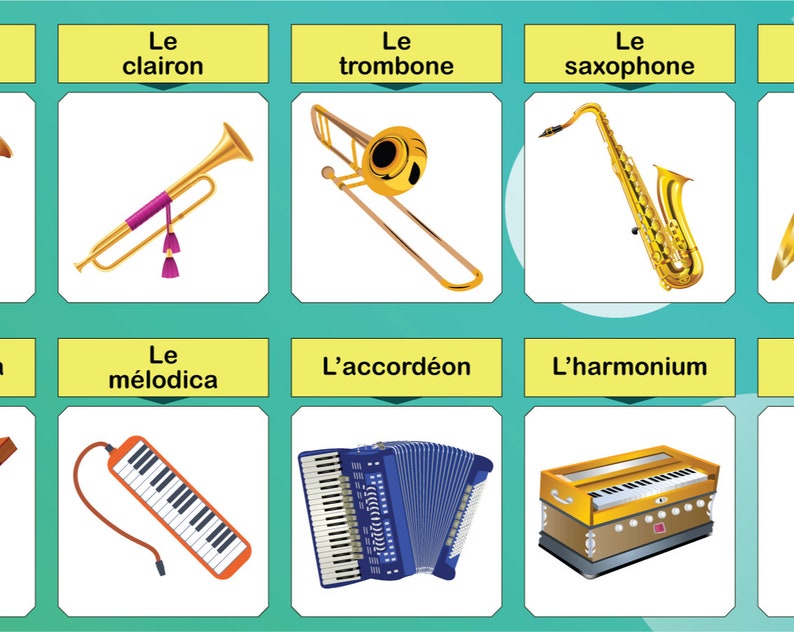 FRENCH Musical Instruments Vocabulary Large Printable Poster | Les ...