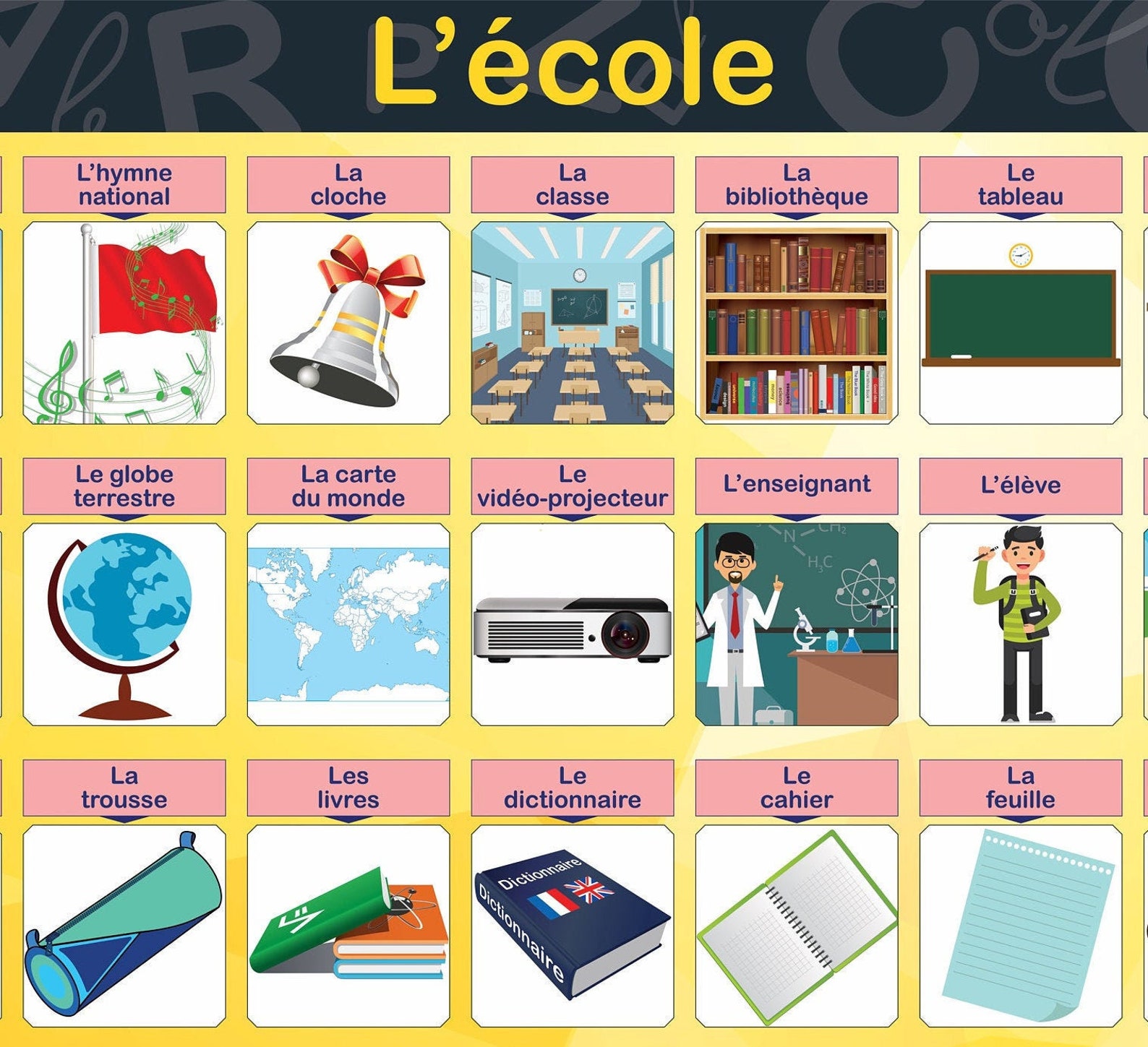 L'école / French School vocabulary Poster / Nursery Art / | Etsy