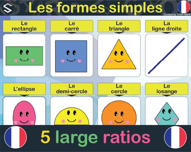 French Geometric Shapes Poster: Kids Playroom Classroom Decor (digital ...