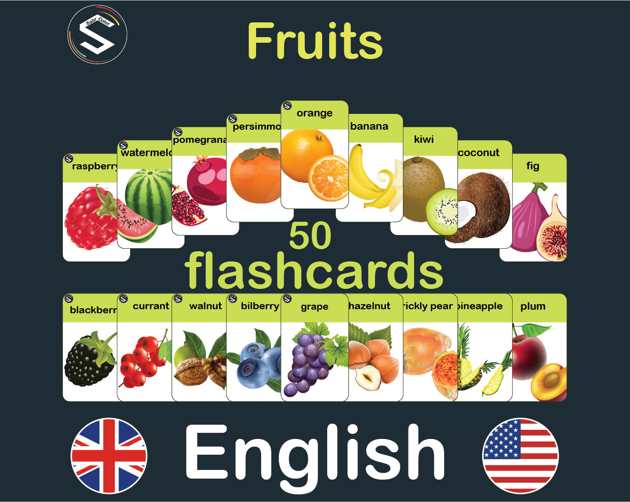 English Fruits Vocabulary Printable Pdf Flashcards for Classrooms and ...