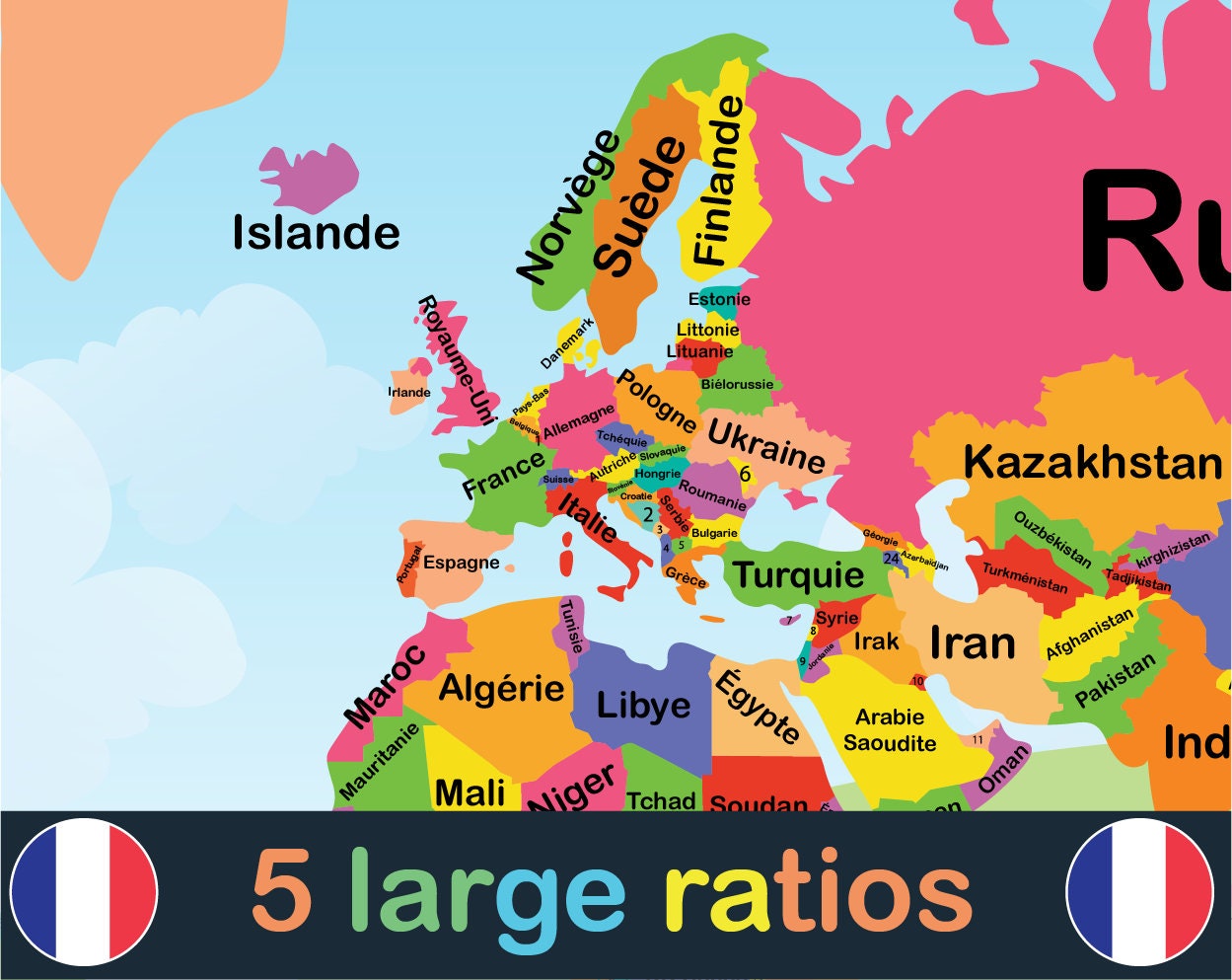 La Carte Du Monde | FRENCH World Map With Nature Background Large ...