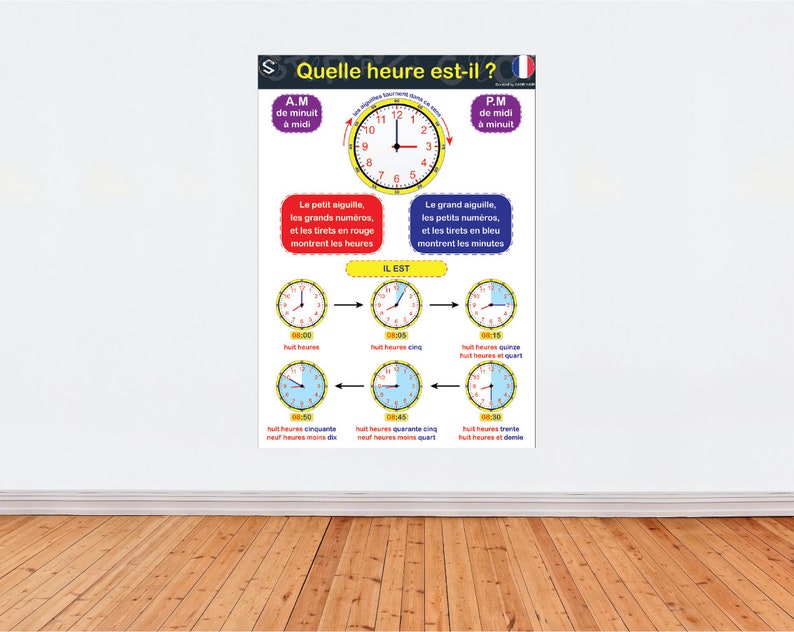 Learn French: Telling Time Poster for Classroom (digital Download) - Etsy