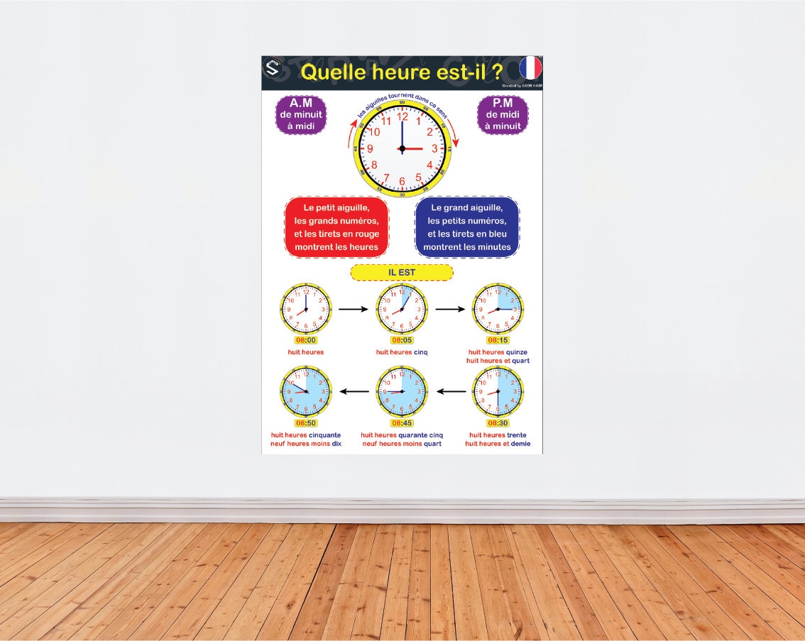Learn French: Telling Time Poster for Classroom (digital Download) - Etsy