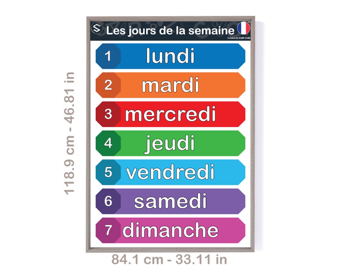 FRENCH Days of the Week Vocabulary Large Poster for Playrooms and ...