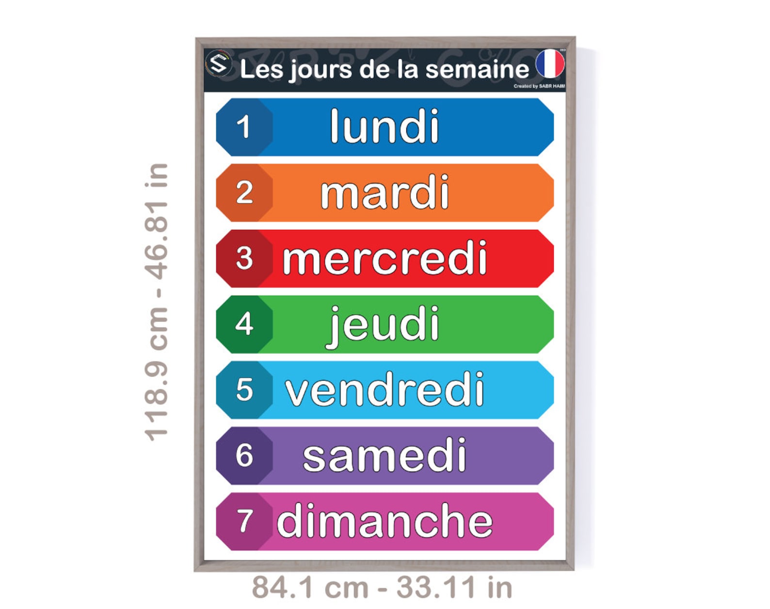 FRENCH Days of the Week Vocabulary Large Poster for Playrooms and ...
