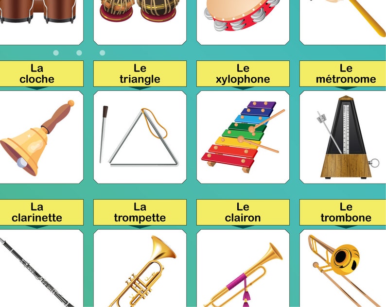 FRENCH Musical Instruments Vocabulary Large Printable Poster - Etsy
