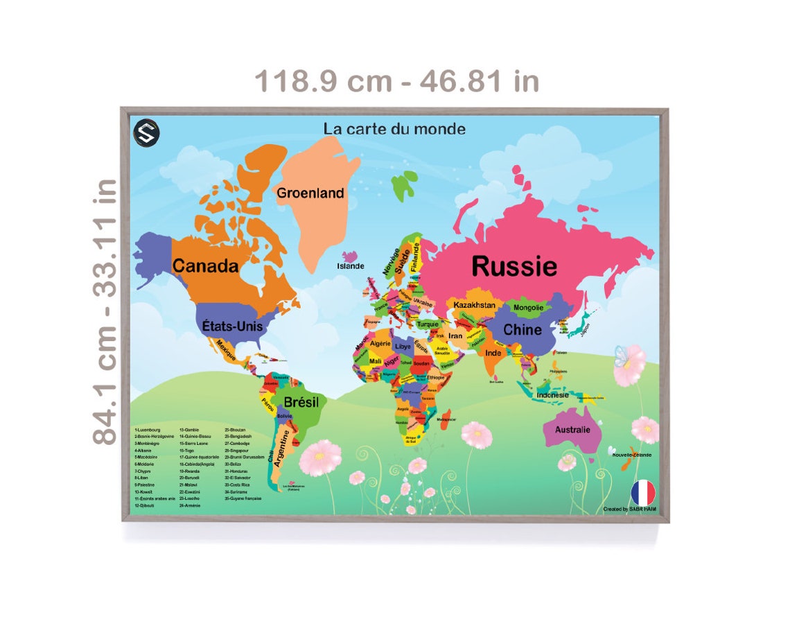 La Carte Du Monde | FRENCH World Map With Nature Background Large ...