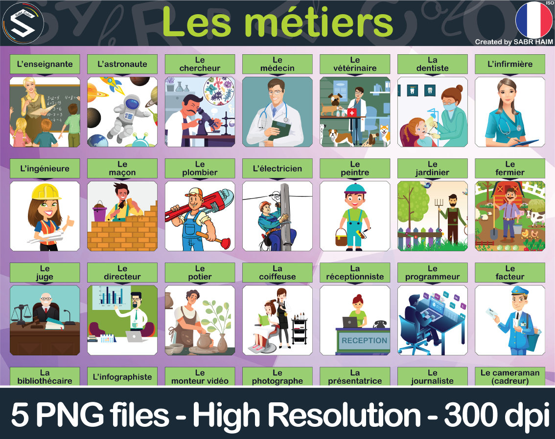 Les Métiers | FRENCH Jobs and Professions Printable Poster for ...
