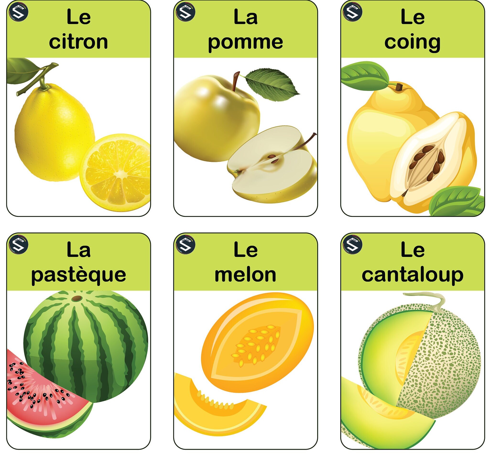French Fruits Flashcards: Vocabulary Learning Cards (digital Download ...