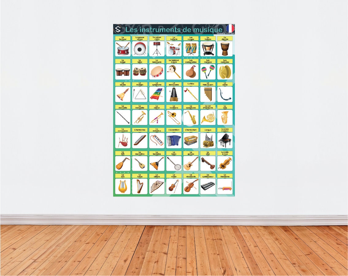 FRENCH Musical Instruments Vocabulary Large Printable Poster | Les ...