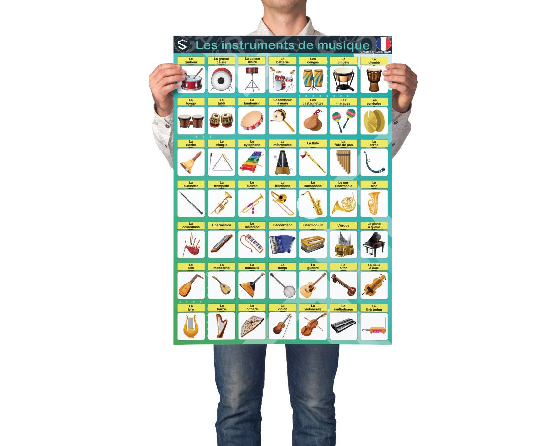 FRENCH Musical Instruments Vocabulary Large Printable Poster | Les ...