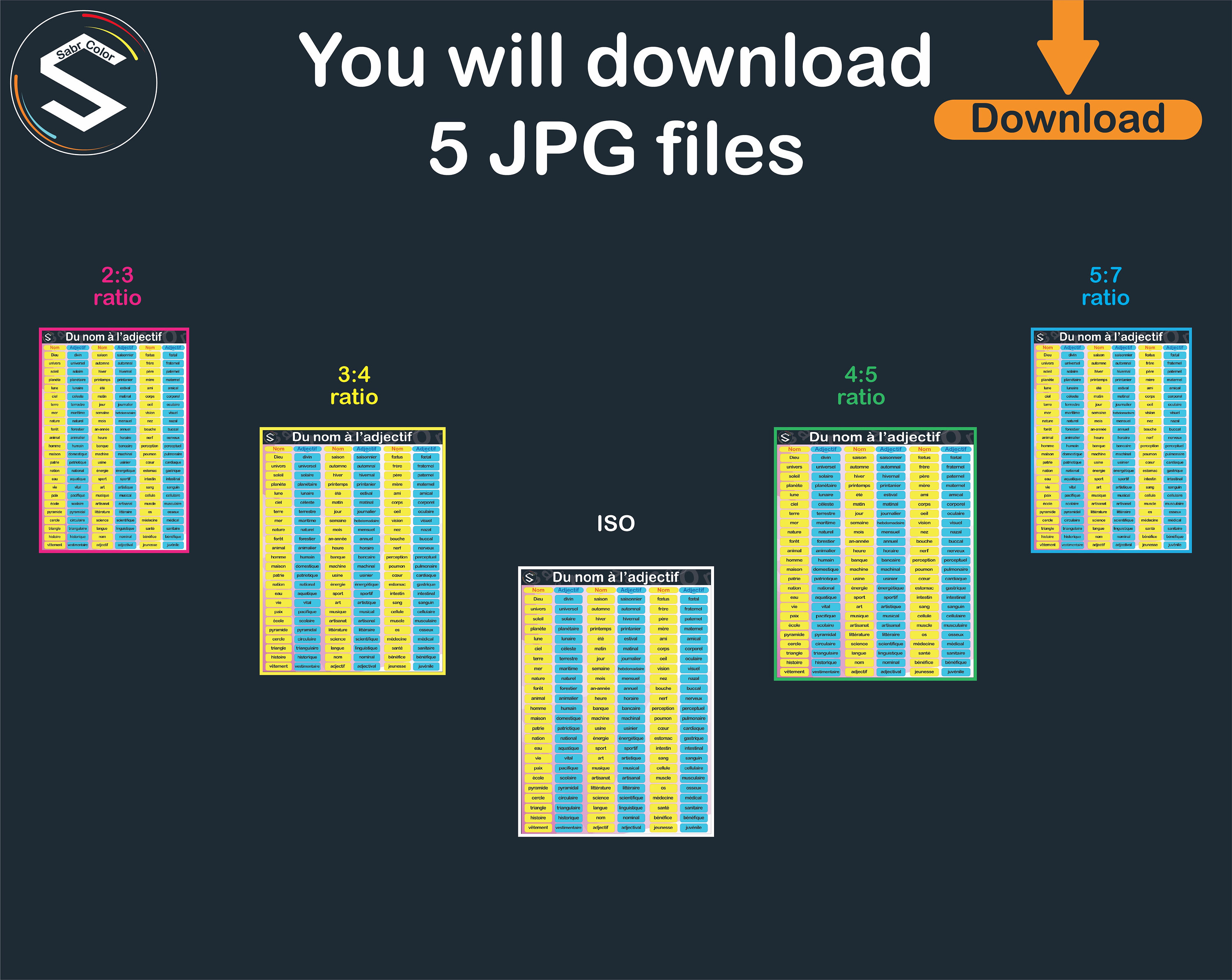 Du Nom à L'adjectif / French Printable School Poster/ Foreigner ...