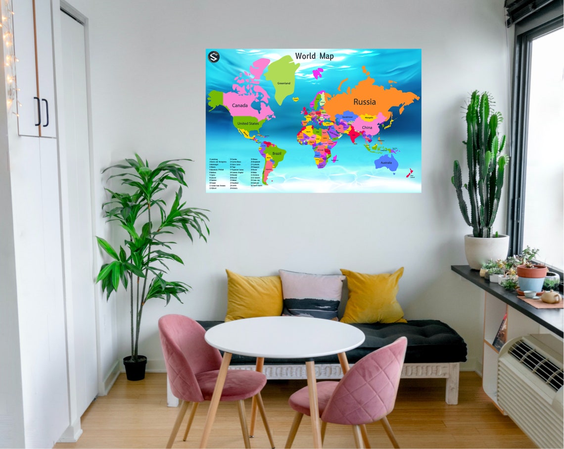 ENGLISH World Map Large Poster for Geography Classes, and Home ...
