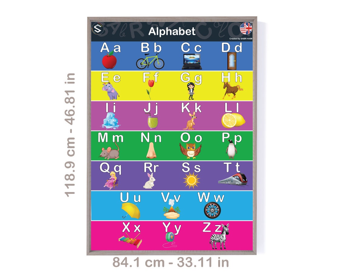 ENGLISH Alphabet Letters Large Wall Poster for Nursery, Game Rooms and ...