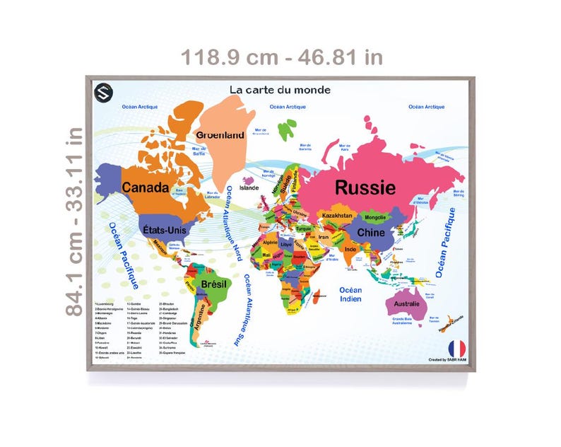 La Carte Du Monde | FRENCH World Map With 5 Backgrounds | Large Poster ...