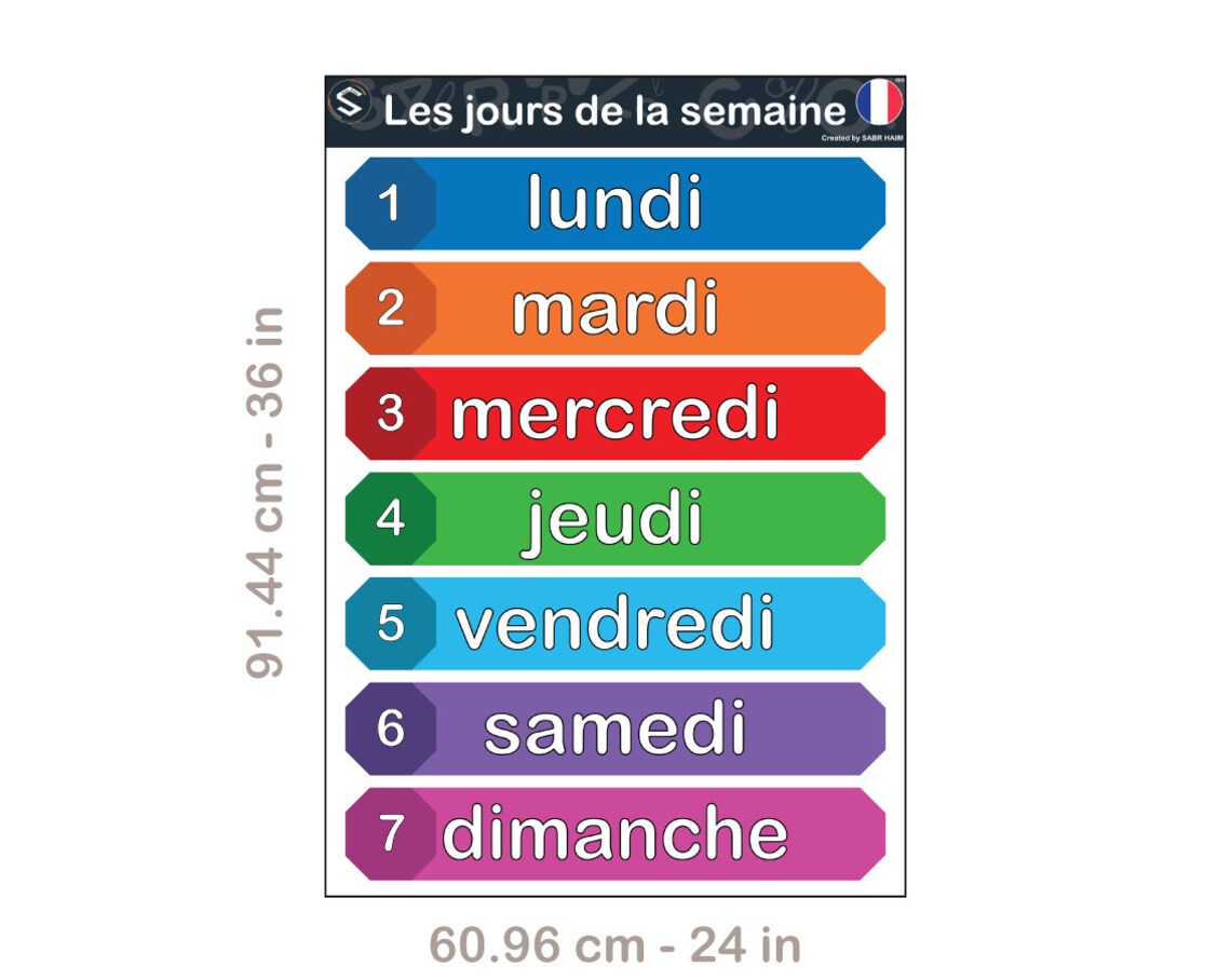 FRENCH Days of the Week Vocabulary Poster for Classrooms Decoration ...