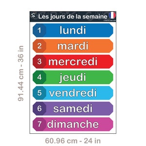 FRENCH Days of the Week Vocabulary Poster for Classrooms Decoration ...