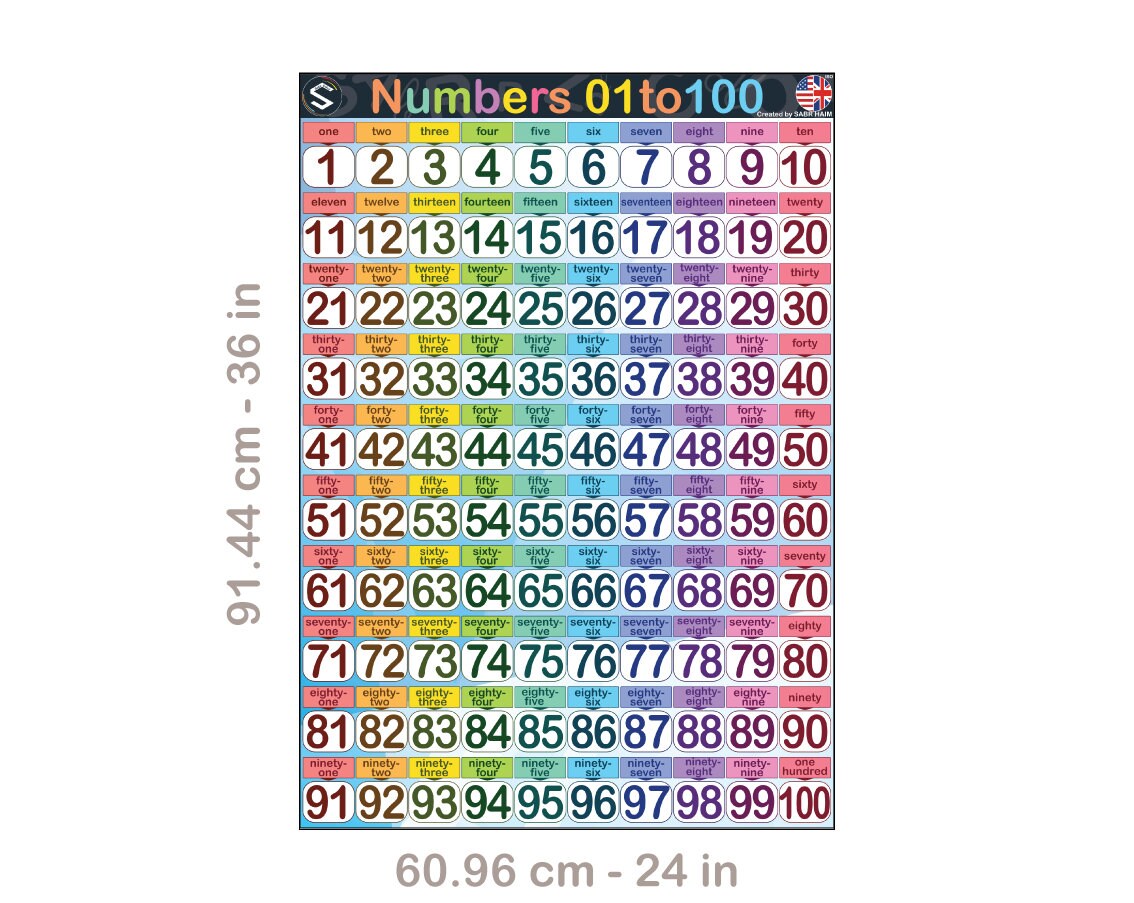 Numbers 1-100 Poster: English Classroom Homeschool Decor (24x36) - Etsy