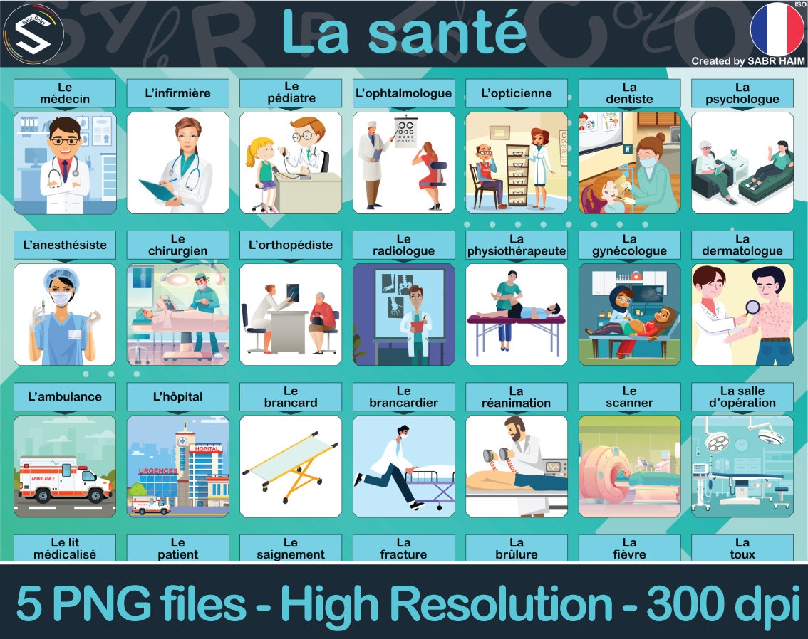French Health Vocabulary Large Printable Poster for French Classes ...