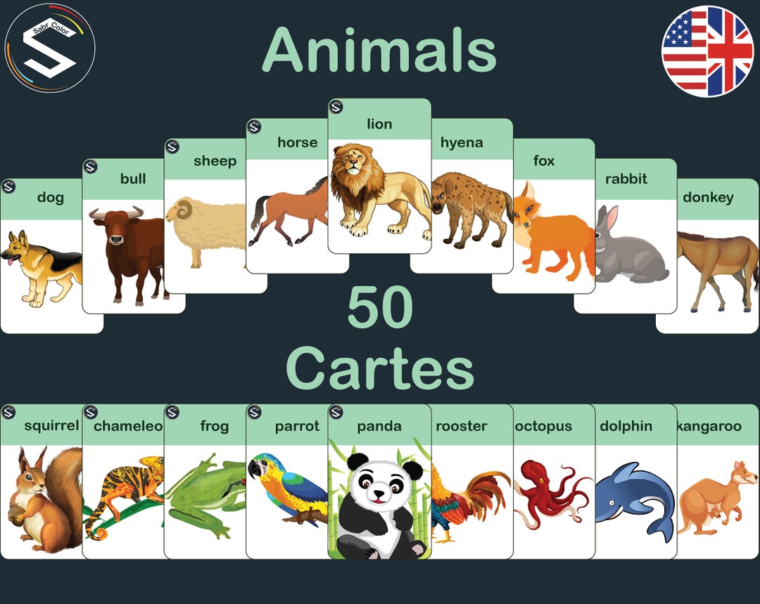 English Animals Vocabulary Printable Flashcards for Nursery and ...